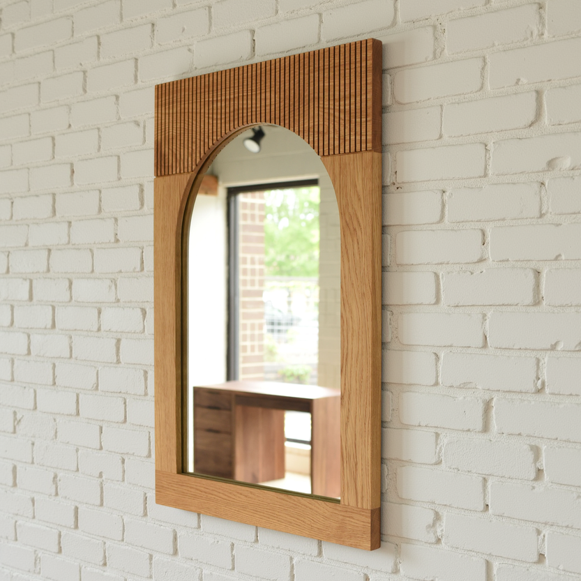 Handmade Solid Wood Arched Mirror with Fluted Detail – What WE Make