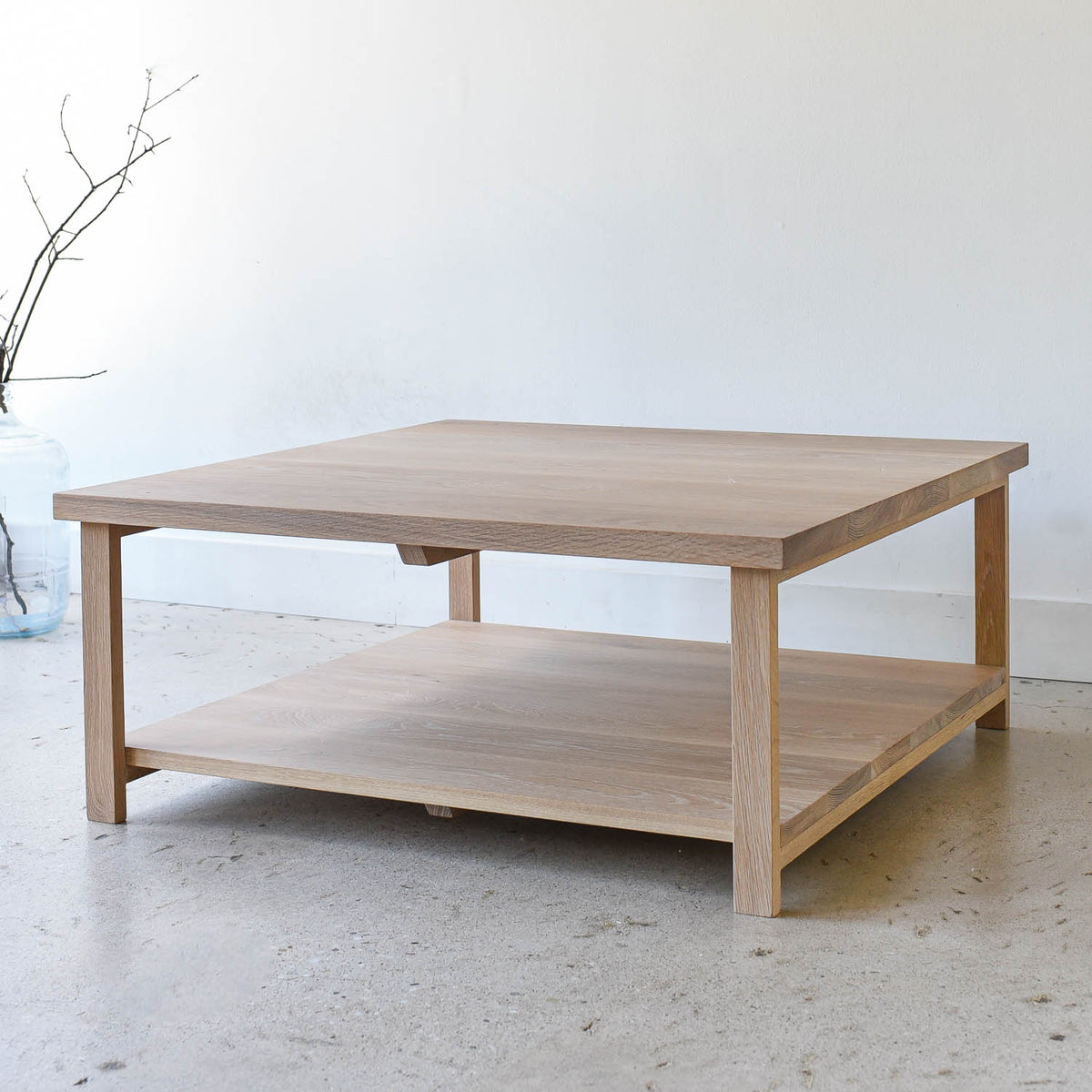 Square Modern Solid Wood Coffee Table with Lower Shelf – What WE Make