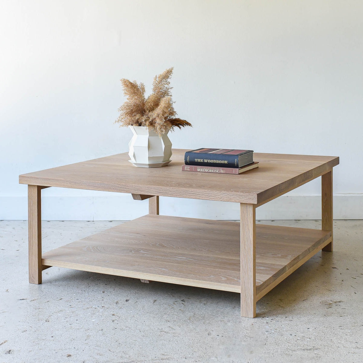 Square Modern Solid Wood Coffee Table with Lower Shelf – What WE Make