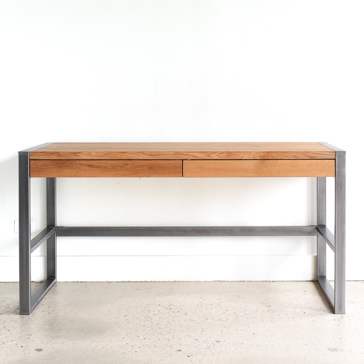 Modern Reclaimed Wood 2-Drawer Desk With Metal Legs – What WE Make