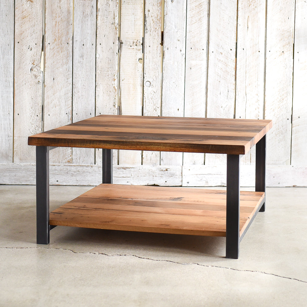 Square Industrial Modern Coffee Table with Lower Shelf – What WE Make